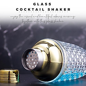 Gbuxska Glass Cocktail Shaker Set - Glass Shaker for Cocktails, Drink Shakers Cocktail and Cocktail Shakers, Glass Shaker Set for Bars, Whiskey, Cocktails (Gold, 13 oz)