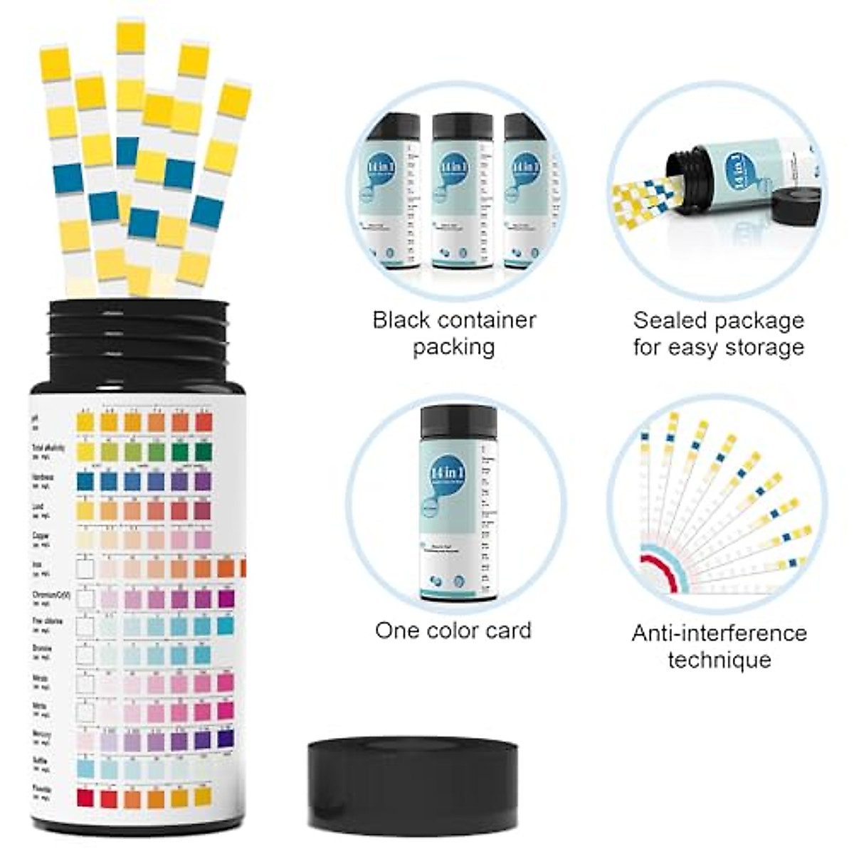 QmjdDymx 100Pcs Drinking Water Test Kit, 14 in 1 Water Test Kit, Universal Water Tester for Drinking Water, Quick & Easy Home Water Testing Kit for Hardness, Lead, Water Tester Test Strips