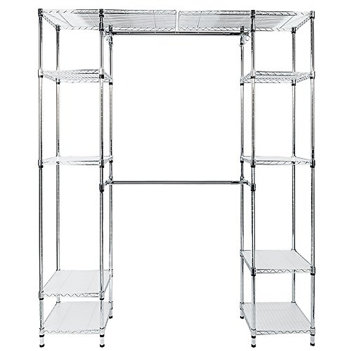 Freestanding Closet with Hanging Rod,Heavy Duty Metal Hanging Storage Organizer Rack,Wire Shelving Garment Rack Clothes Rack,Wardrobe with Shelves (57.9"~85" x 13.8" x 71.7")