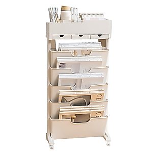 HM&DX 6 Tier Rolling File Carts with Wheels,Tall Narrow Bookshelf,Utility Cart with Wheels,Classroom Deskside Movable Book Shelf,Multi-Functional Storage Shelves for Office Kitchen Classroom