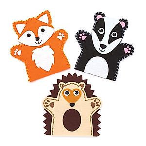 Baker Ross AR637 Woodland Animal Hand Puppet Sewing Kits (Pack of 4) for Kids Arts and Crafts