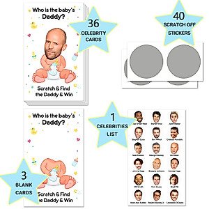 40 Cute Baby Shower Games - Scratch Off Lottery Ticket Raffle Cards Baby Shower Game - Funny Baby Shower Games - who is the baby's daddy - 40 Cards