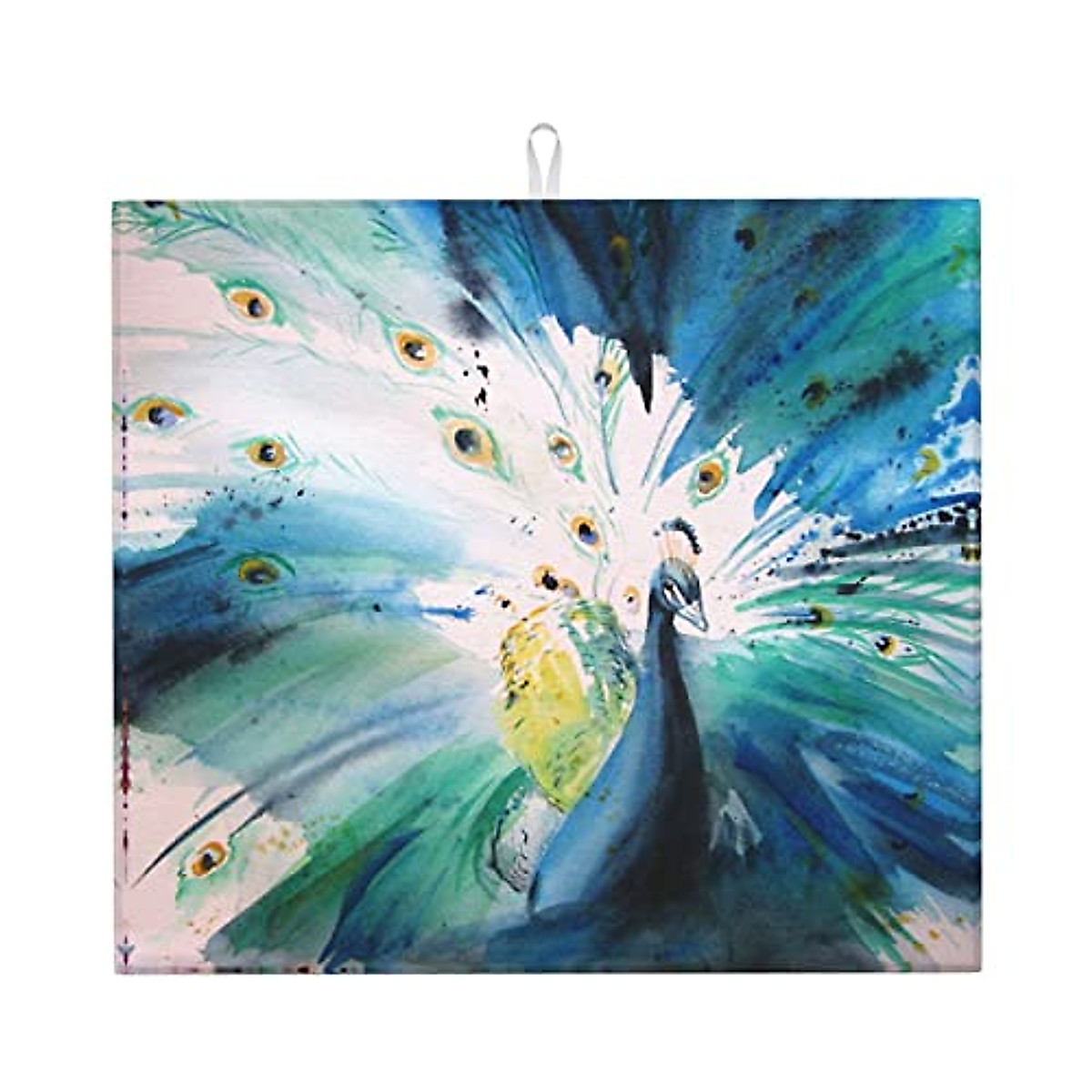 Peacock Spread Its Wings Printed Drying Mat For Kitchen Ultra Absorbent Microfiber Dishes Drainer Mats Non-Slip Silicone Quick Dry Pad - 18 X 16inch