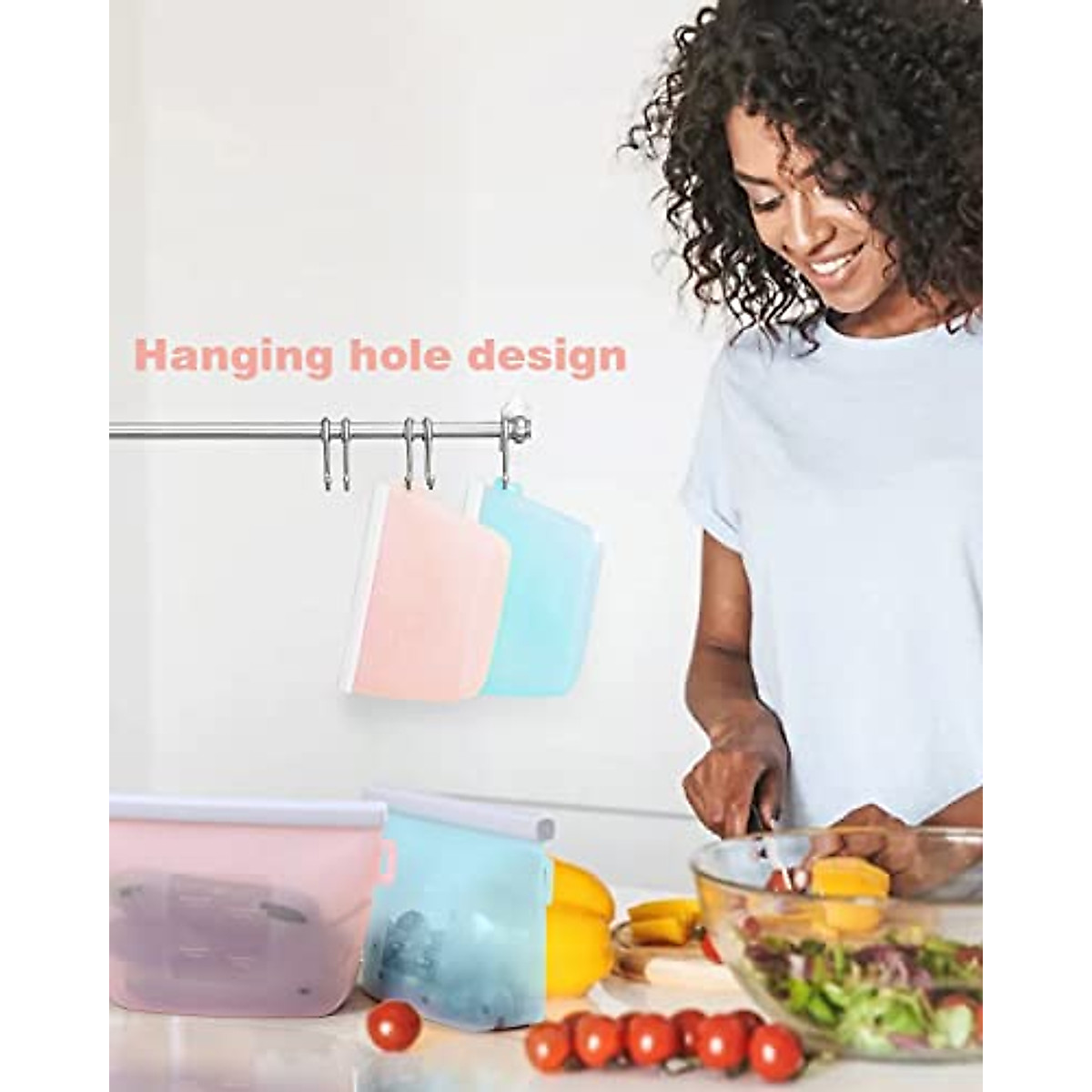 2-Pack Reusable Silicone Storage Bags, BPA FREE Silicone Snack Sandwich Bags Container with Leakproof Lids for Food, Travel, Makeup | Freezer, Oven, Microwave, Dishwasher Safe