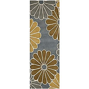 SAFAVIEH Soho Collection 2'6" x 6' Grey / Yellow SOH705A Handmade Premium Wool & Viscose Runner Rug