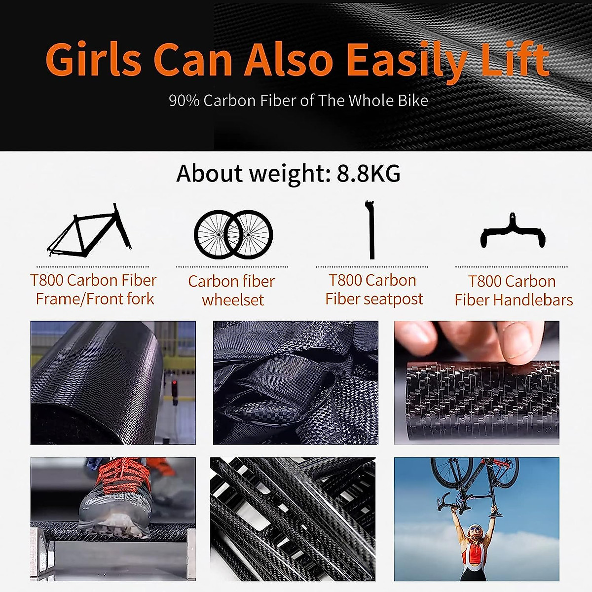 SAVADECK Carbon Fiber Road Bike, Complete Carbon Racing Road Bike 22 Speed with ULTEGRA R8000 Group Set and R8020 Hydraulic Disc Brake and Thru Axle System