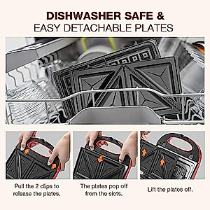 Sandwich Maker, Waffle Maker, multifun 2-in-1 Removable Non-Stick Plates,Food Grade Premium Stainless Steel, LED Indicator Lights,Cool Touch Handle, Suitable for Breakfast, Lunch, Snacks, 750W