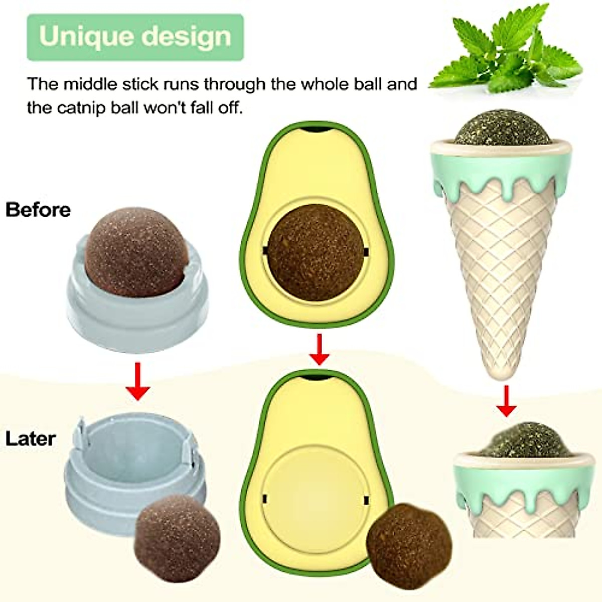 HYH Catnip Balls for Cats Wall, Self-Adhesive Magic Catnip Rollerball Wall Mounted Catnip Balls, Healthy Edible Cat Mint Chew Toy for Cleaning Teeth/Playing/Relieve Anxiety/Removal Hairball