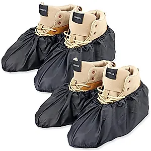 LINKEASE Reusable Boot & Shoe Covers Water Resistant Non Skid and Washable for Real Estate Contractors to Keep Floors Carpets Footwear and Rooms Clean - 2 Pairs (Large, Black)