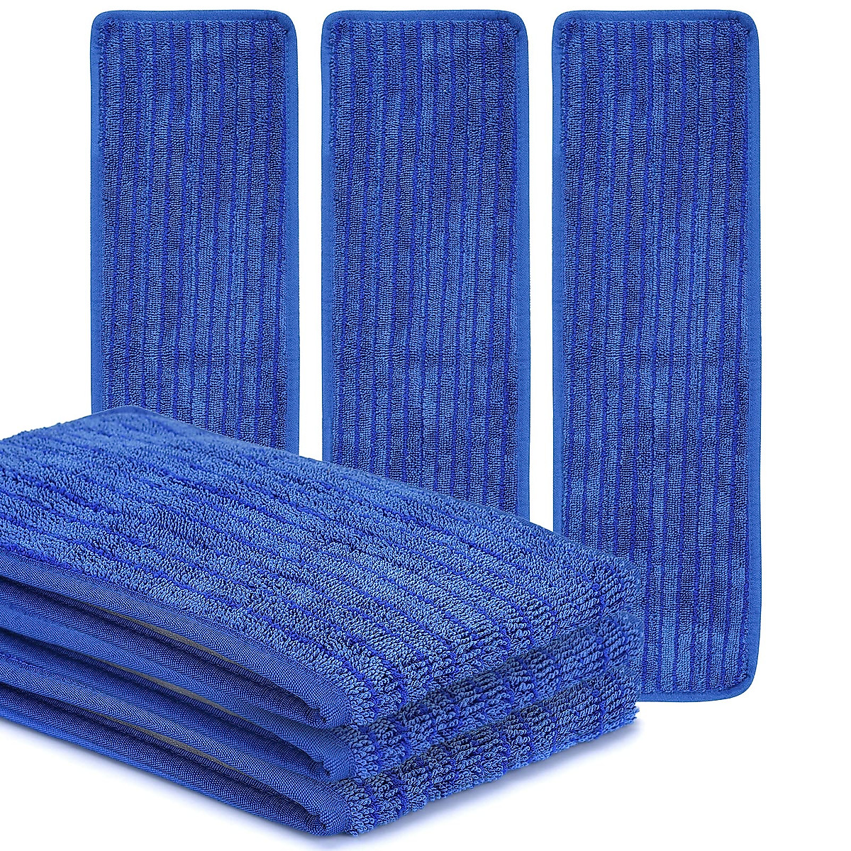 Matthew 18'' Microfiber Mop Replacement Pads for Wet Dry Reusable Mops Floor Home Commercial Cleaning Refills, Machine Washable Compatible with Bona Mop&Any Microfiber Flat Mop System Blue (3 Pack)