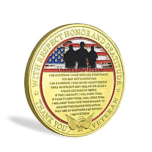 Military Veterans Creed Challenge Coin Thank You for Your Service
