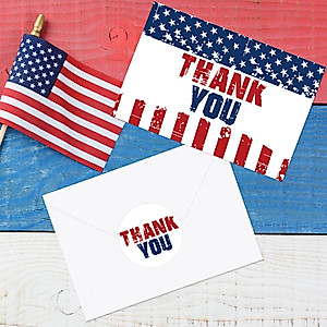 Whaline 30Pcs Patriotic Greeting Cards American Flag Thank You Cards Retro 4th of July Note Card with Envelops and Adhesive Stickers for Independence Day Party Favor Supplies, 4 x 6inch