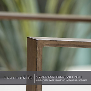 Grand patio 3-Piece Outdoor Counter Height Bar Set with Wood Grain Texture Leather-Look Wicker Bar Set with Market Umbrella Hole Furniture for Patio, Balcony, Garden - Brown