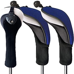 Golf Club Head Covers for Woods and Driver Hybrids Fairway 3 Pack Protective Clubs Headcovers with Interchangeable No.Tags 1 3 5 (Driver&Fairway&Hybrid, 3 Pack-Blue)