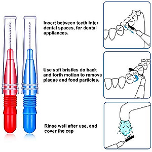 100 Pieces Braces Dental Brush Flosser for Cleaner Interdental Brush Toothpick Dental Tooth Flossing Head Oral Dental Hygiene Toothpick Cleaners Cleaning Tool(Red and Blue)