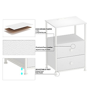 Tohomeor Sofa End Tables with Charging Station LED Light Nightstand Bedroom Bed Side Dresser with Fabric Drawers Open Storage Shelf Living Room with USB Ports and Outlet (White, 1 Pack)