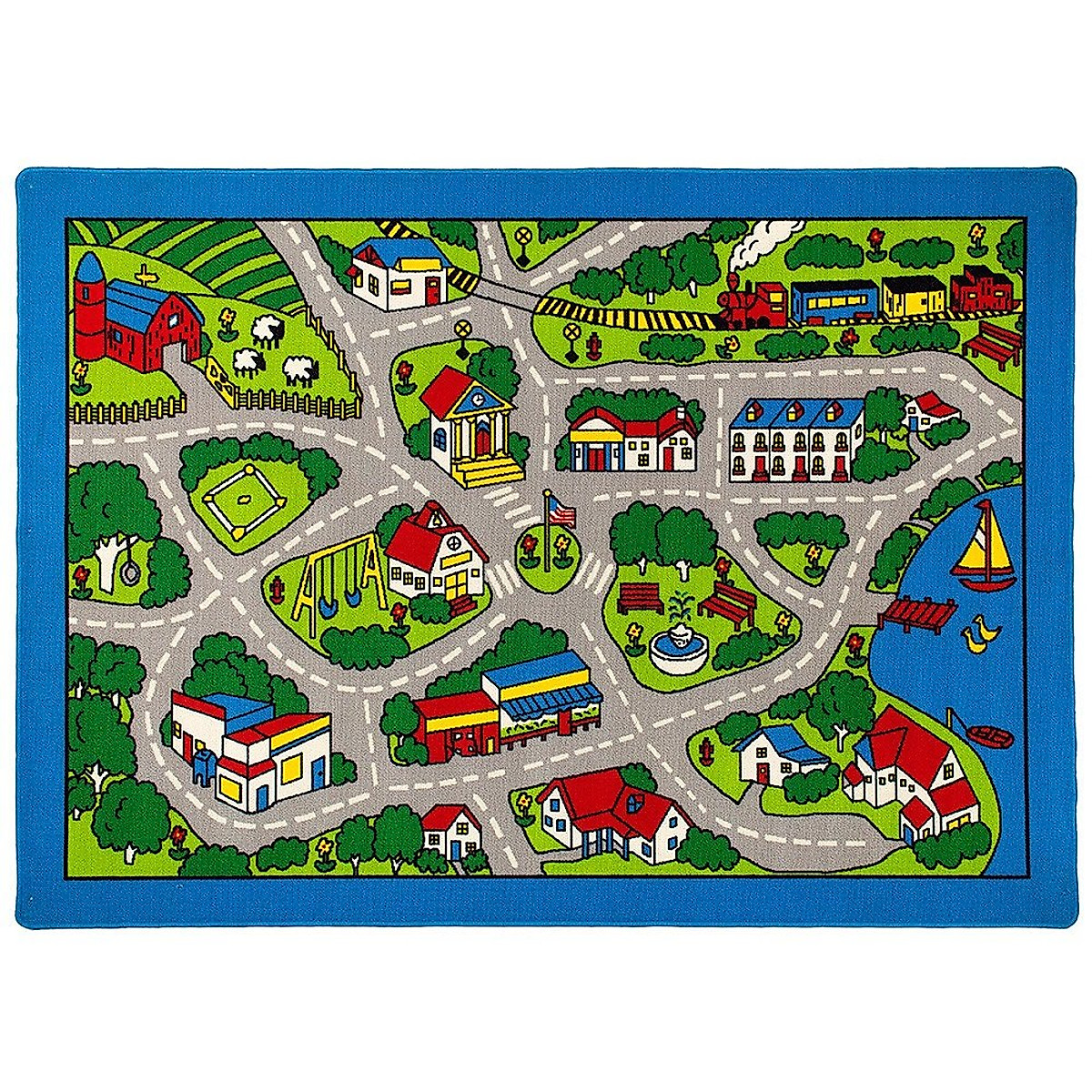 Champion Rugs Kids/Baby Room/Daycare/Classroom/Playroom Area Rug. Roads. Town. City. Race Car Tracks. Educational. Fun. Non-Slip Gel Back. Play Mat (8 Feet x 10 Feet)