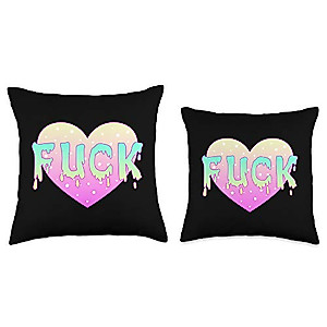 Anxiety Creepy Cute Pastel Goth Fuck Heart Pastel Goth Kawaii Halloween Throw Pillow, 18x18, Multicolor