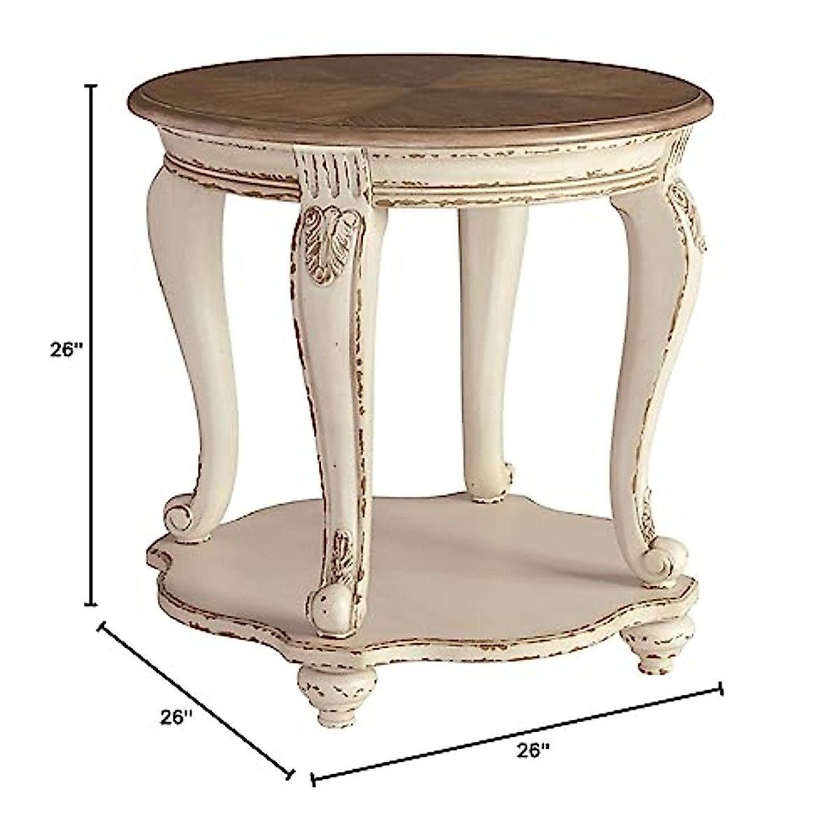 Signature Design by Ashley Realyn French Country Two Tone Round End Table, Chipped White