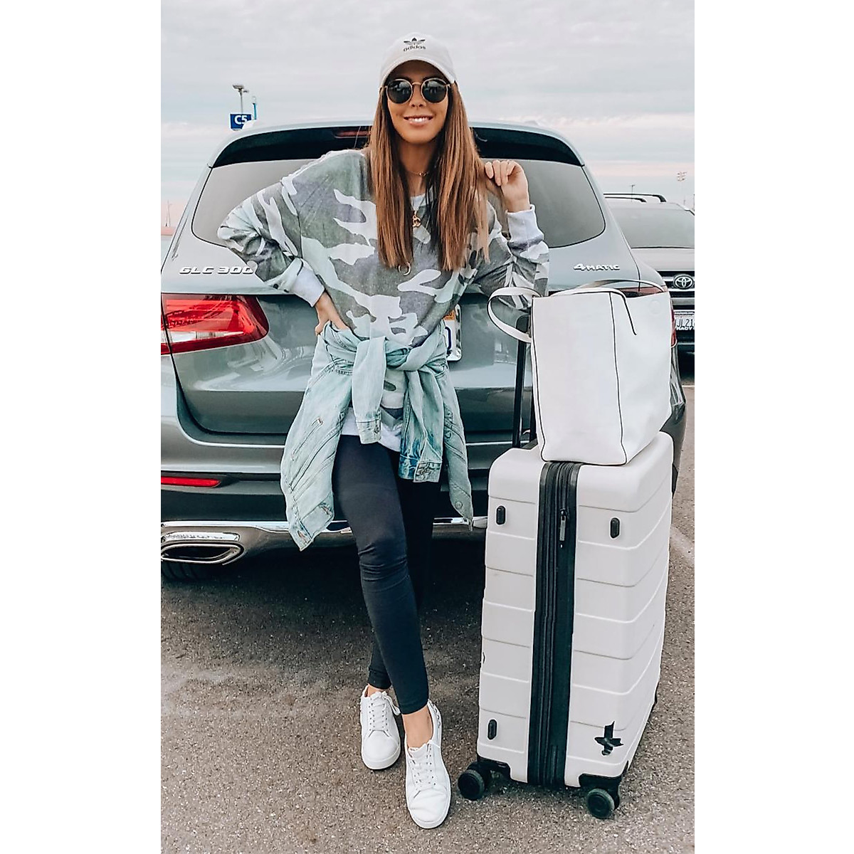 ECOWISH Women Side Split Sweatshirt: Fall Crewneck Long Sleeve Oversized Camo Shirts Casual Camouflage Print Pullover Tops 017 Gray Green M