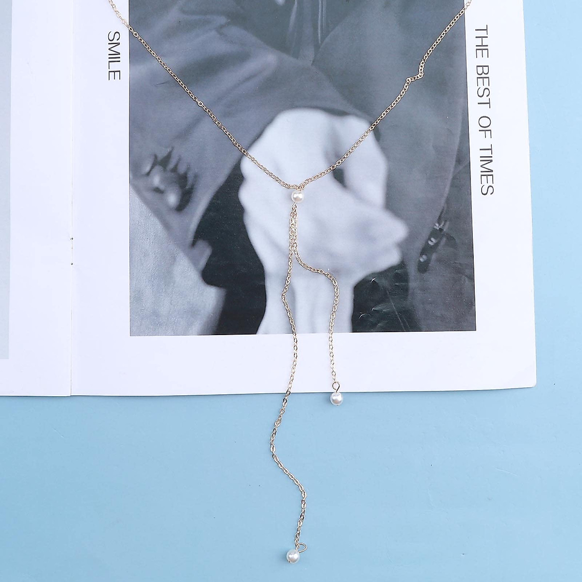 Yheakne Boho Pearl Back Chain Necklace Gold Layered Backdrop Necklace Body Chain Pearl Bridal Back Drop Chain Summer Beach Body Jewelry for Women Gifts (Gold)