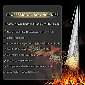 Purple Dragon Fish Fillet Knife 5" Razor Sharp Blade Japanese Premium Steel, Brisket Trimming Knives for Filleting and Boning,Wooden Handle,with Protective Sheath, Gift Idea