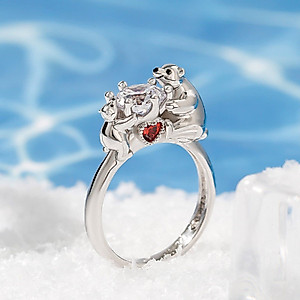 Jeulia 2.5 ct Diamond Band Rings Hug Me Mother & Baby Round Cut Sterling Silver Ring Dragon Koala Engraved Engagement Ring Anniversary Promise Graduation for Women Girls (Polar Bear, M-½)