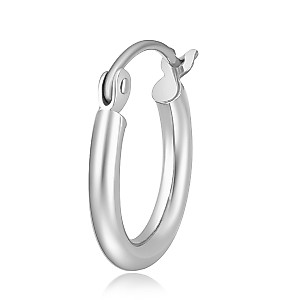 14k REAL White Gold 2mm Thickness Hinged Hoop Earrings (13 x 13 mm)