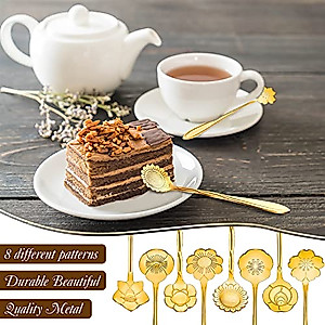 40 Pcs Flower Dessert Spoons Stainless Steel Sugar Spoon Stirring Coffee Spoons Small Tea Spoons Cafe Bar Spoon Cute Coffee Teaspoon Mini Tableware for Demitasse Espresso, 8 Styles (Gold)