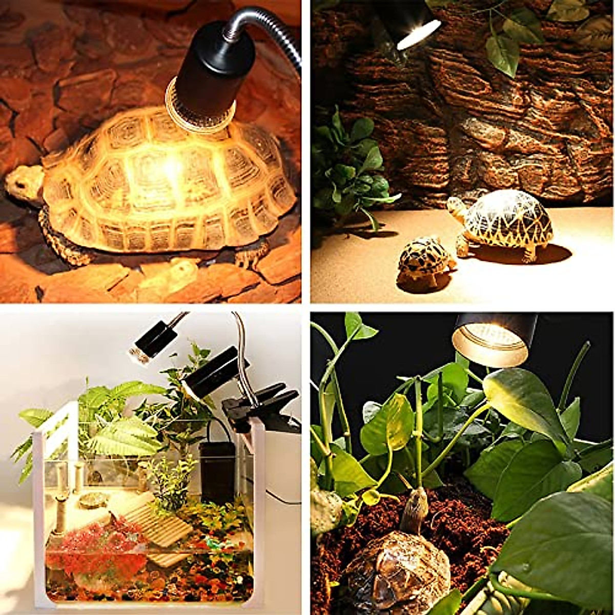 Sinroy Reptile Heat Lamp,Turtle Heating Light with Clip, 2 Pack UVA UVB Bulbs Temperature Adjustable Basking Lamp for Pet Amphibian Reptile Turtle Lizard Snake Chicken(75W,Black)