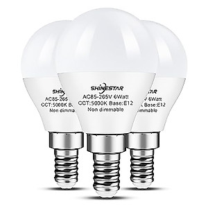 SHINESTAR 3-Pack Ceiling Fan Light Bulbs, Small Base, 120v 60w Equivalent, E12 LED Bulb, 5000K Daylight, Non-Dimmable