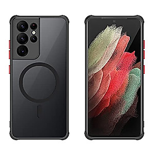 AoliAo7 Galaxy S21 Ultra Magnetic Case Compatible with Magsafe Wireless Chager, Anti-Fingerprints Black Semitransparent Screen & Camera Protection Shockproof Case for Galaxy S21 Ultra[S Pen Works]
