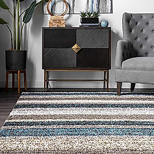 nuLOOM Drey Striped Shag Area Rug, 4' x 6', Blue Multi