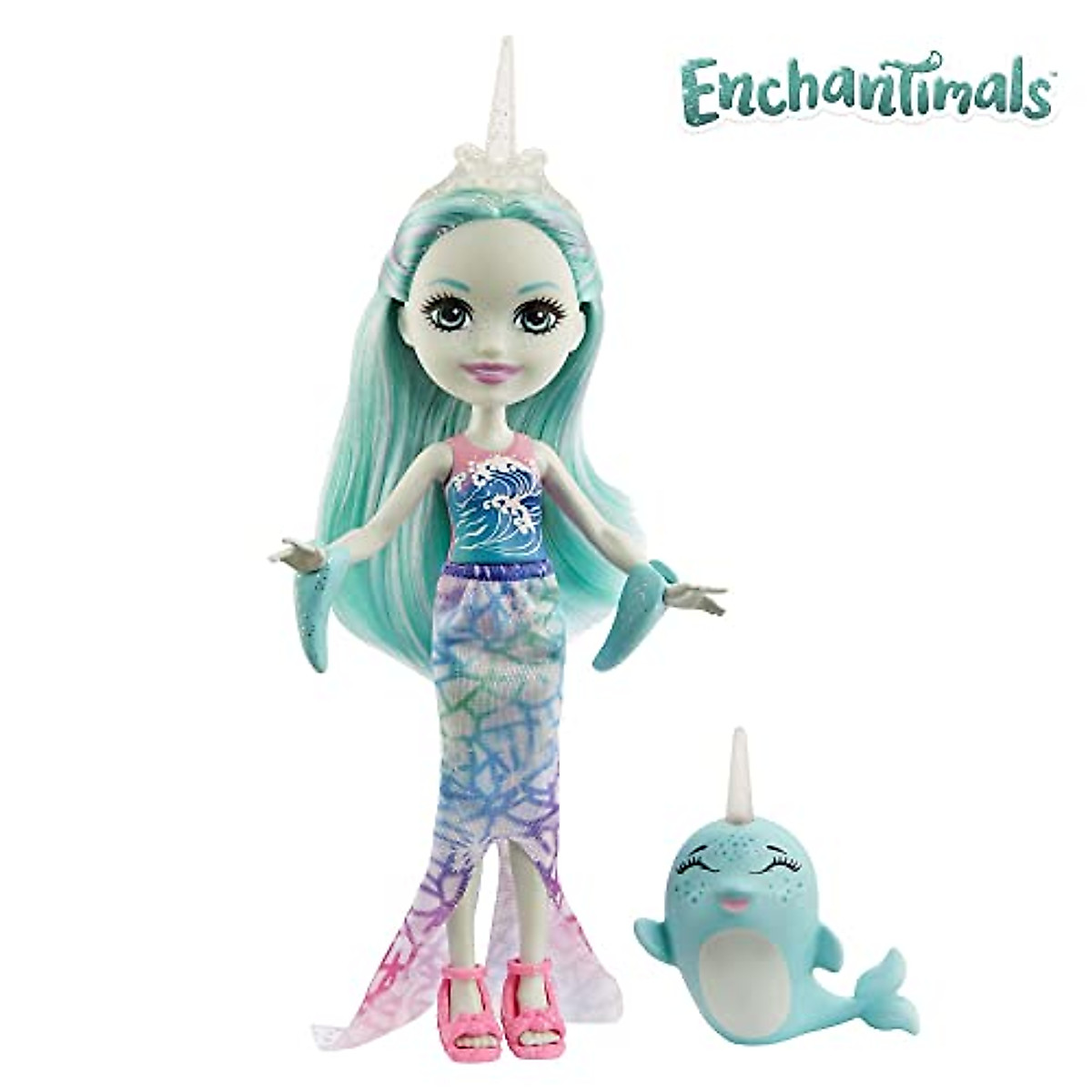 Mattel Enchantimals Naddie Narwhal Doll with Sword Figure, 6-inch Small Doll with Removable Mermaid-Inspired Skirt & Accessories