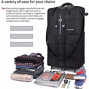 Gloyuda Expandable Foldable Luggage, 36'' Suitcase With Spinner Wheels, Rolling Duffel Travel Bag, Collapsible Luggage, With 2 Luggage Handle Wrap and 2 Fixing Straps, 1 Shoulder Strap (Black)