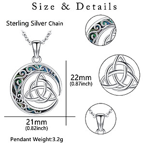 Odinstone Celtic Moon Necklace 925 Sterling Silver Good Luck Irish Jewelry Celtic Abalone Shell Pendant Necklace Witch Jewelry Charm
