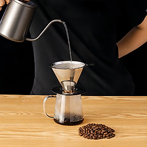 INSINTAR Pour Over Coffee Dripper Reusable Stainless Steel Pour Over Coffee Maker Paperless Coffee Filter Single Cup Coffee Maker 1-4 Cup