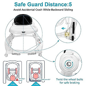 Boyro Baby 4 in 1 Baby Walker, Baby Walkers for Boys and Girls, Foldable Activity Walker with Adjustable Height, Music, Detachable Trampoline Mat, High Back Padded Seat