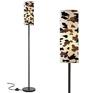 RZNTJHUINA Modern Standing Lamps Brown Cow Print Country Farmhouse Floor Lamp Rustic Metal Pole Lamp with Linen Lampshade for Bedroom Living Room Office Nursery Reading Foot Switch Western Decor
