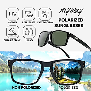 Myway Luxury Real Glass Polarized Sunglasses for Men Women Sun Glasses Green Polarized Lens Italian Style Driving Fishing Golfing (1 Pack)