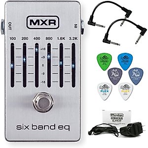 Briskdrop MXR M109S Six Band EQ Guitar Effects Pedal Bundle with 2 Patch Cables, 6 Dunlop Picks, and Power Supply (M109S-Bundle)