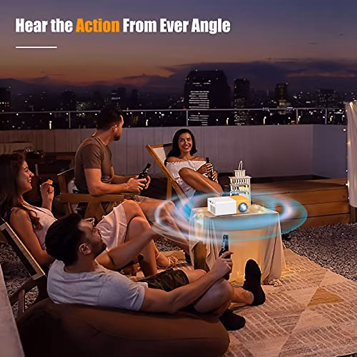 Meer Mini Projector,Portable Movie Projector,Smart Home Projector,Neat Projector for iOS,Android,Windows,PS5,Laptop,TV-Stick,Compatible with HDMI,USB,Audio,TF Card,AV and Remote Control