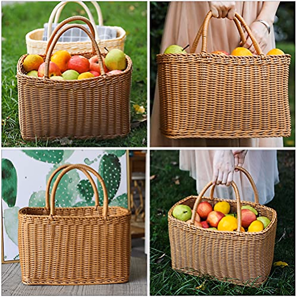 VOSAREA Plastic Organizer Storage Baskets with Handles Woven Storage Basket Grocery Shopping Basket Carry Shower Bins for Fruit Vegetables Toy Organization