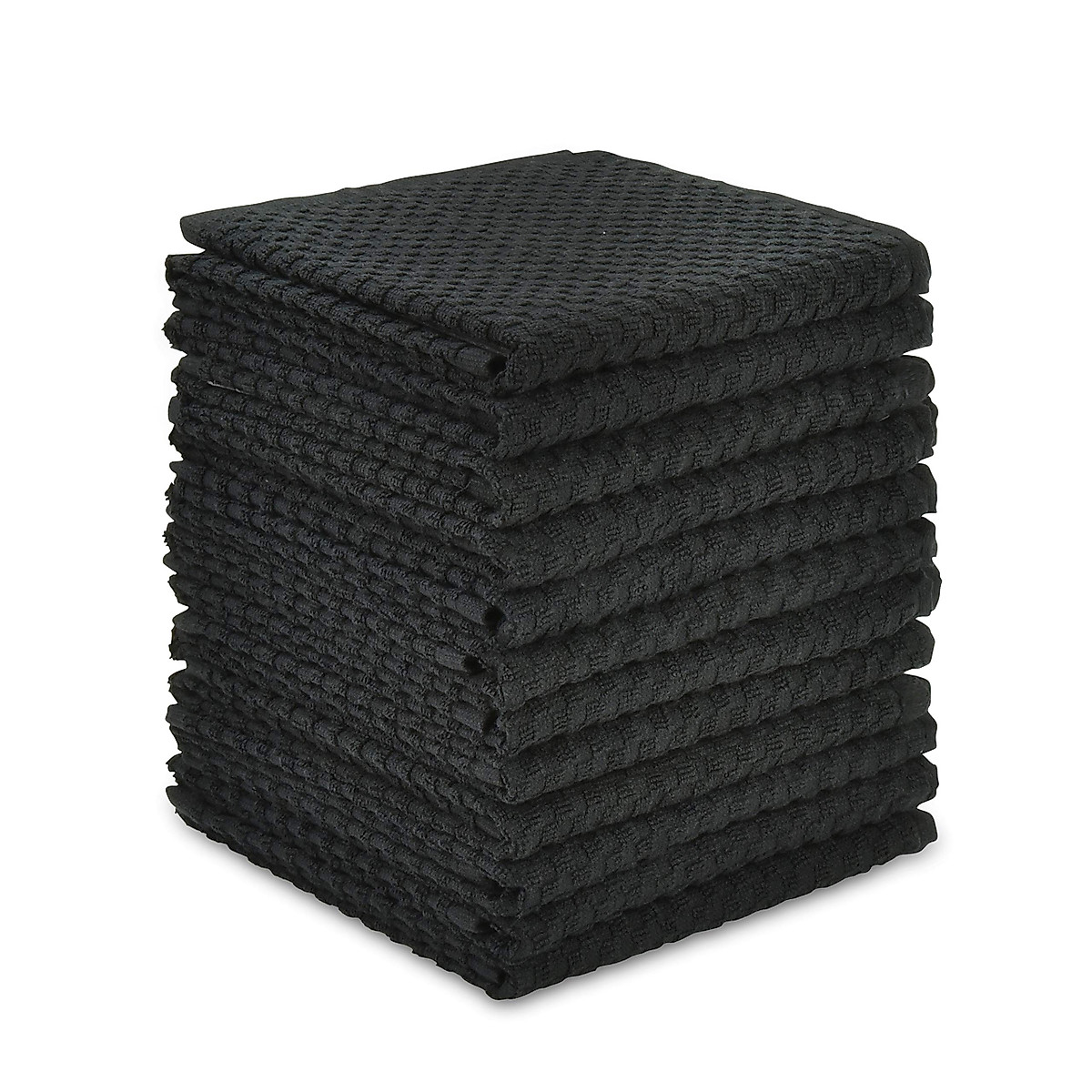 TALVANIA Kitchen Dish Towels, 100% Cotton Dish Cloths Dobby Weave, 12 Pack Soft and Absorbent Multipurpose Terry Towel Set, Hand Towel, Cleaning Cloth 15” X 25” Machine Washable Black