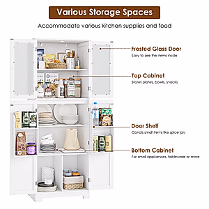 BOTLOG Tall Kitchen Pantry, 67-Inch High Freestanding Tall Cupboard Storage Cabinet with Glass Doors and Shelves, Modern Food Pantry Cabinet Cupboard White for Kitchen, Dining Room, Home bar