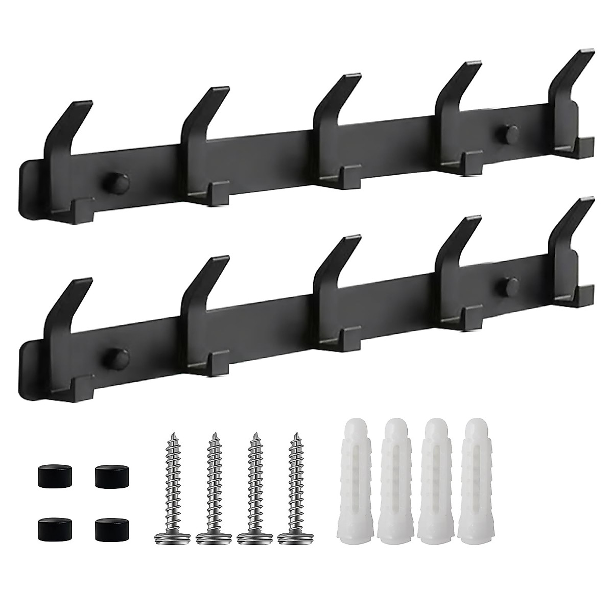 YINJIPIN 2 Pack Coat Rack Wall Mount with 5 Double Hooks for Hanging Heavy Duty, 17 Inch Thick Metal Rust Resistant Coat Hooks, Towel Clothes Jacket Coat Hanger, Hat Rack for Wall (Black)