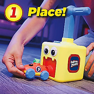 Ontel Balloon Zoom - Balloon-Powered Race Car and Rocket Launcher Toy Set, Ages 3+, Red Racer Car with Astronaut Flyer