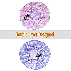 Adjustable Kids Satin Bonnets Sleeping Caps Shower Caps for Girls Boys,Elastic Band and Reversible,Soft,Breathable,Fit Most Kids Head and Hair Style (red,pink)