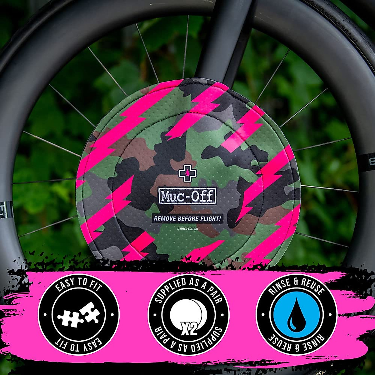 Muc-Off Disc Brake Covers, Camo - Washable Brake Shield for Bicycle Disc Brakes - Pair of Bike Brake Covers for MTB/Road/Gravel Bikes