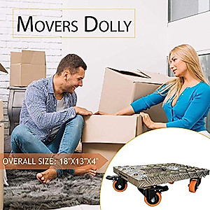 Movers Dolly- Heavy Duty Furniture Dolly Trolley Cart | 18''x12'' Aluminum Frame with 3'' TPU Professional Casters with Brake Option